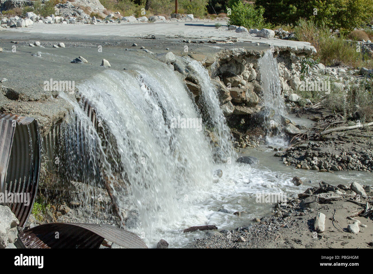Collapse of a road after a quake now a waterfall Stock Photo - Alamy