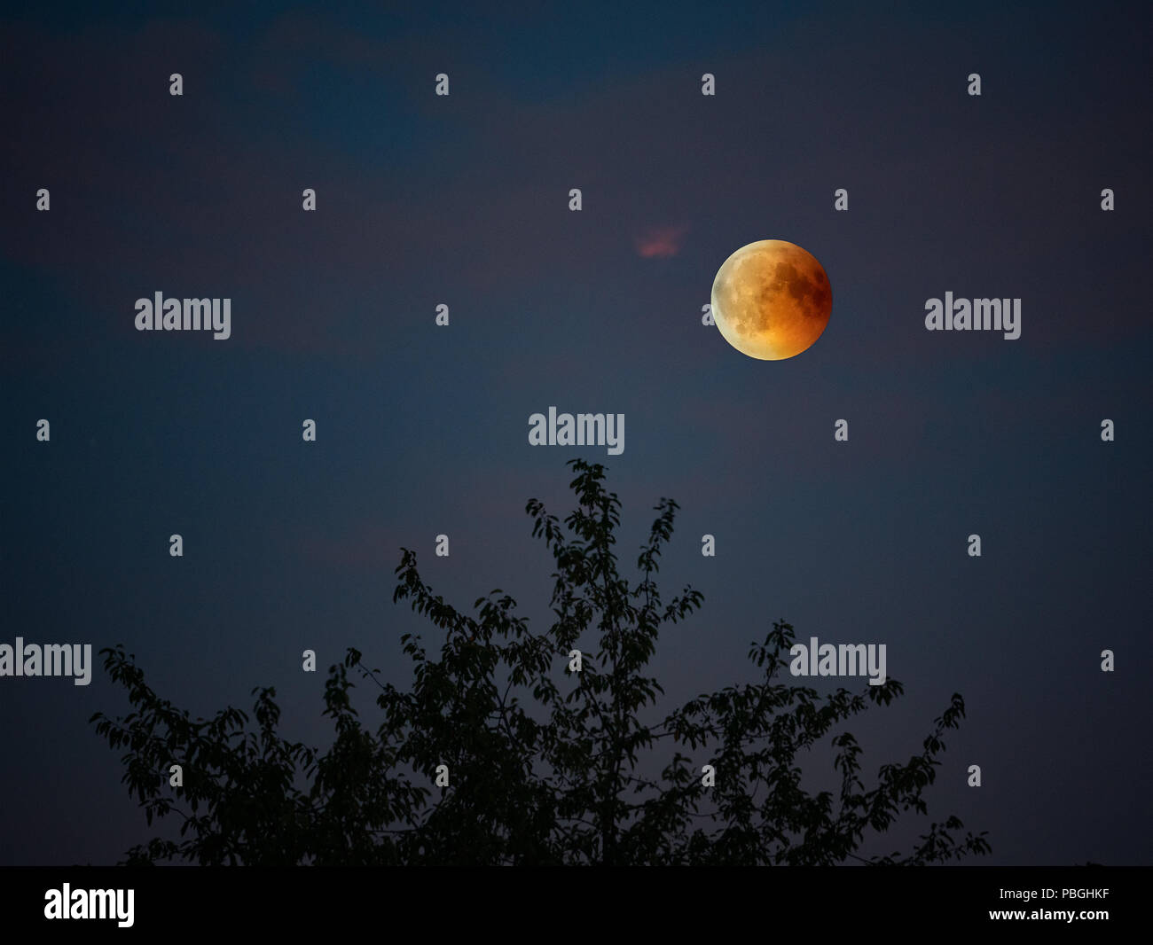 View of Total Lunar Eclipse bloodmoon on July 28 2018 in Germany Stock ...