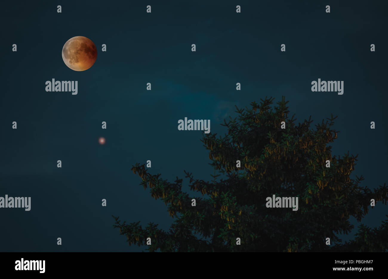 View of Total Lunar Eclipse bloodmoon on July 28 2018 in Germany Stock ...