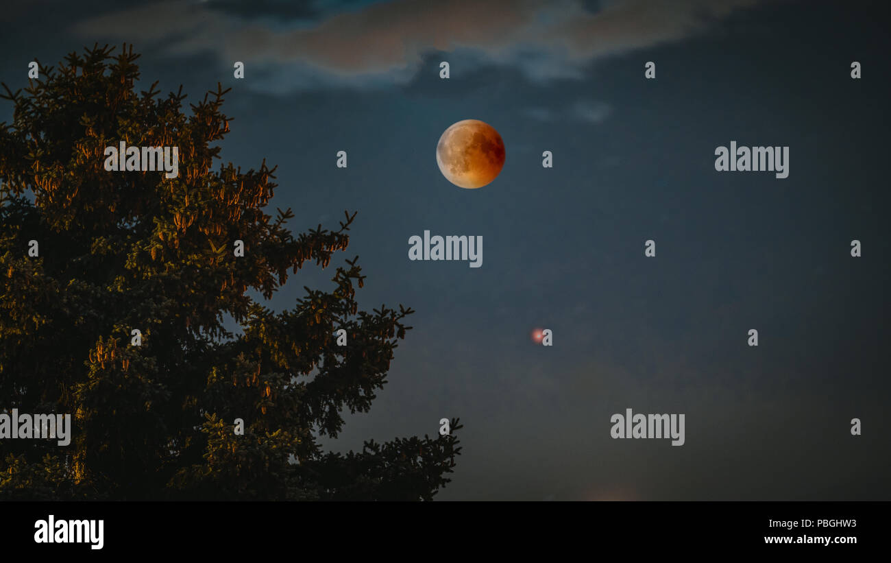 View of Total Lunar Eclipse bloodmoon on July 28 2018 in Germany Stock ...