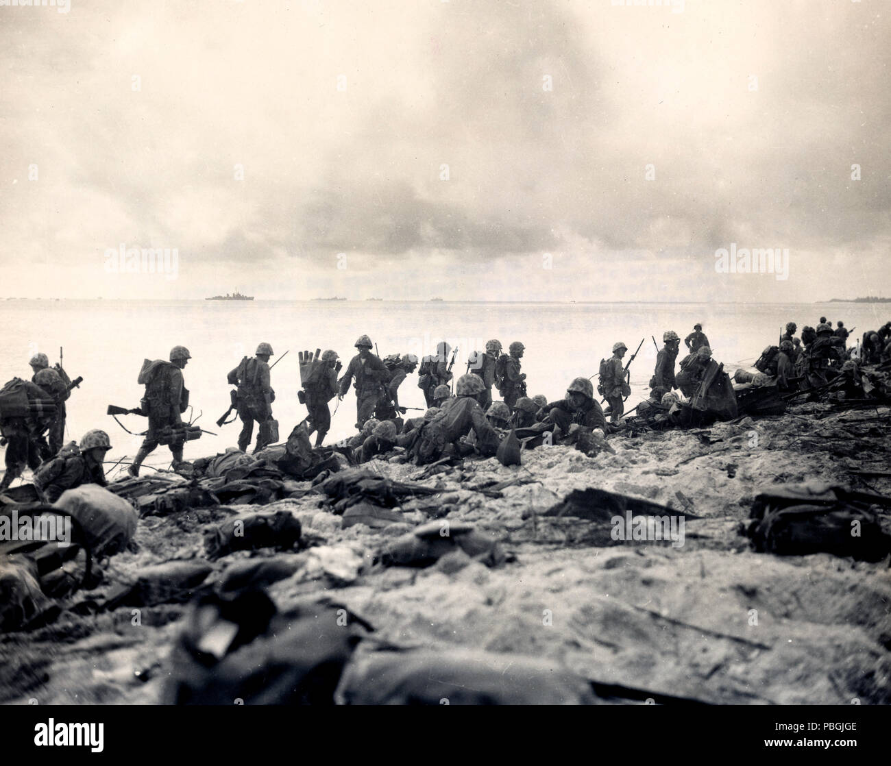 Marines and debris on beach at Namur Island Kwajalein Atoll Stock Photo ...