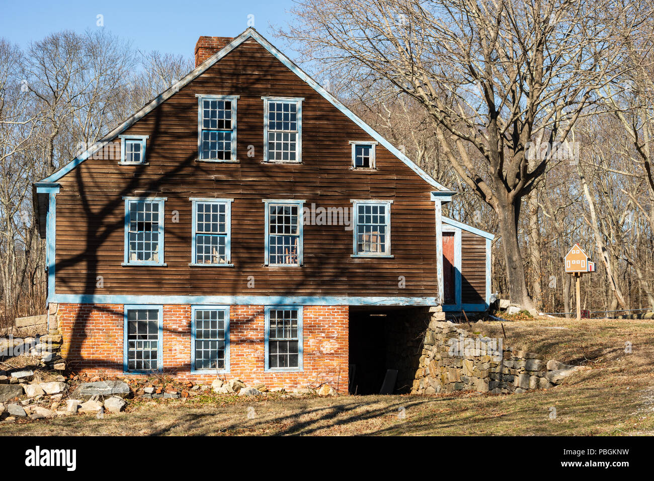 Old historical house in the woods near Mystic, Connecticut Stock Photo ...