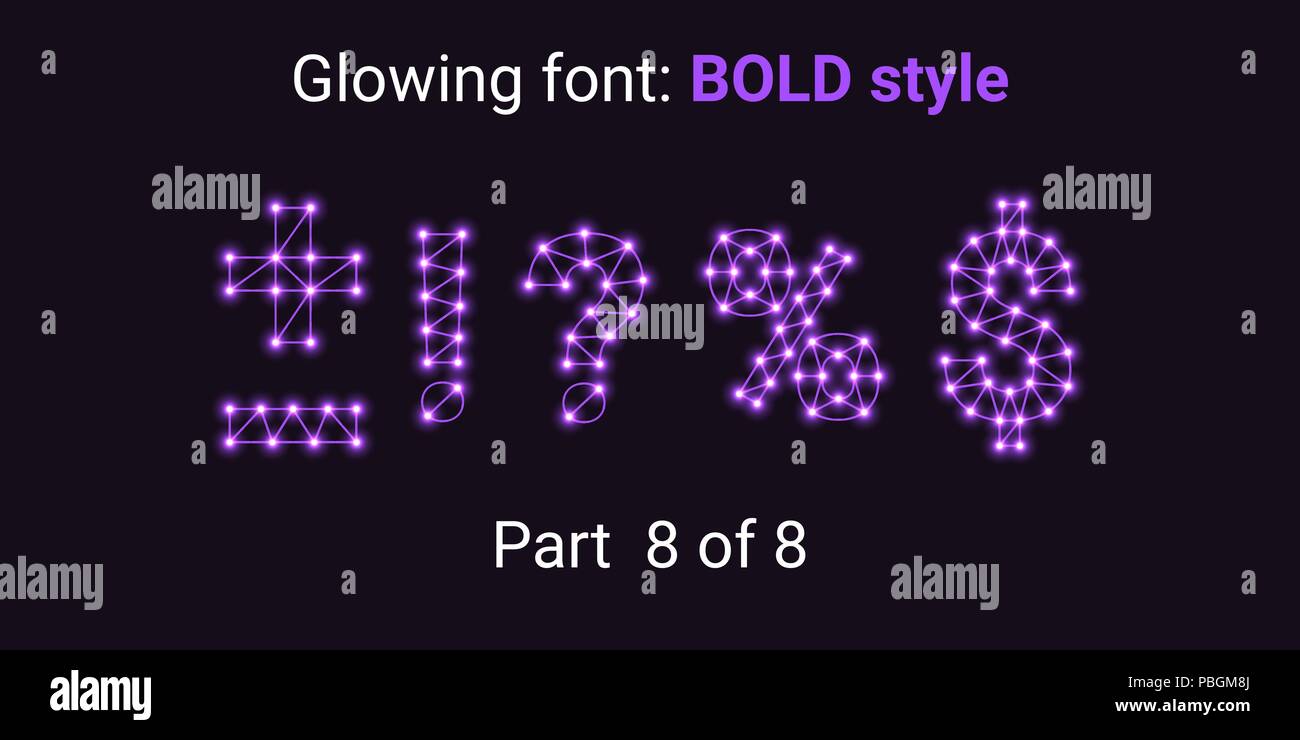 Violet Glowing font in the Outline style. Vector Alphabet with ...