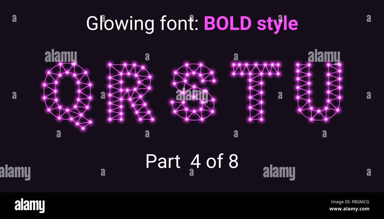 Purple Glowing font in the Outline style. Vector Alphabet with ...