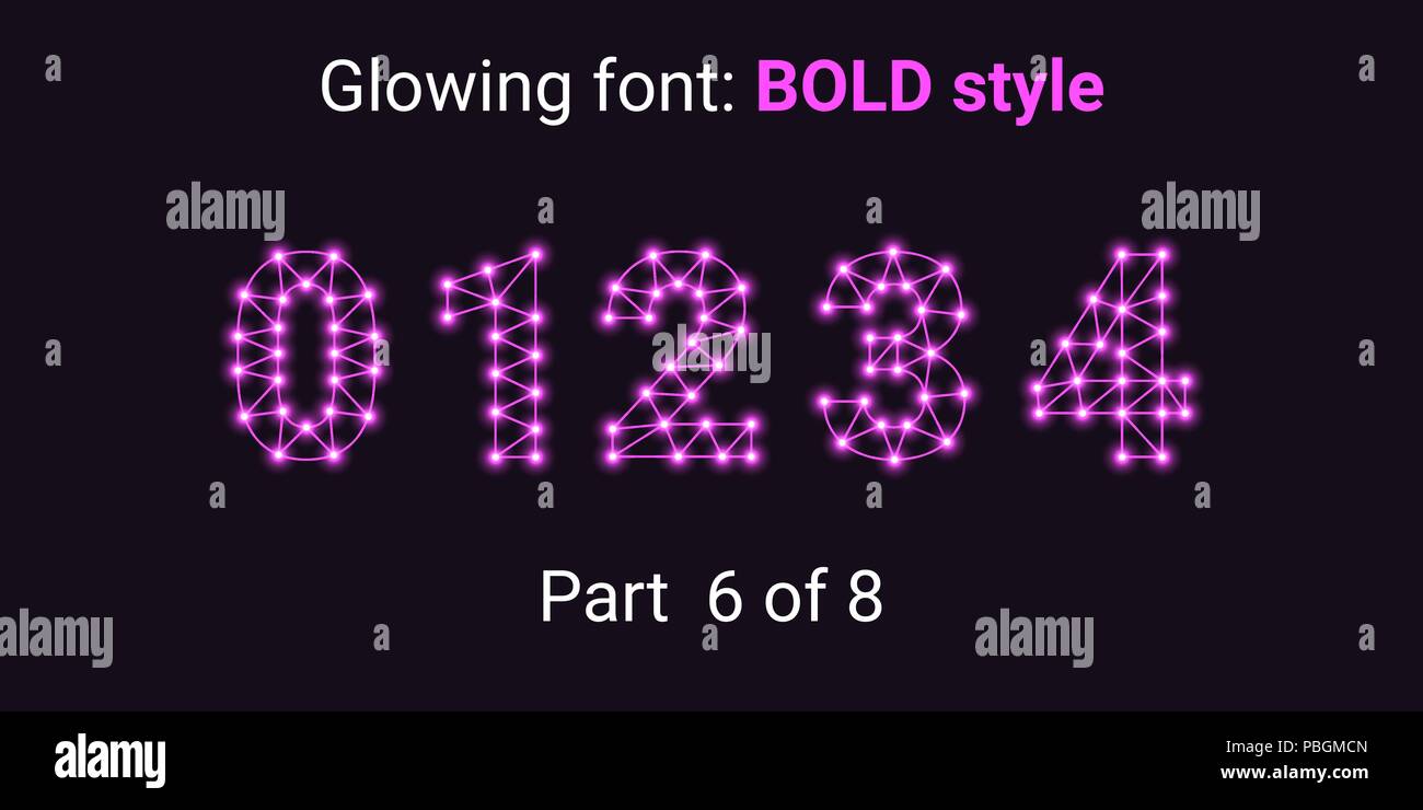 Purple Glowing font in the Outline style. Vector Alphabet with ...