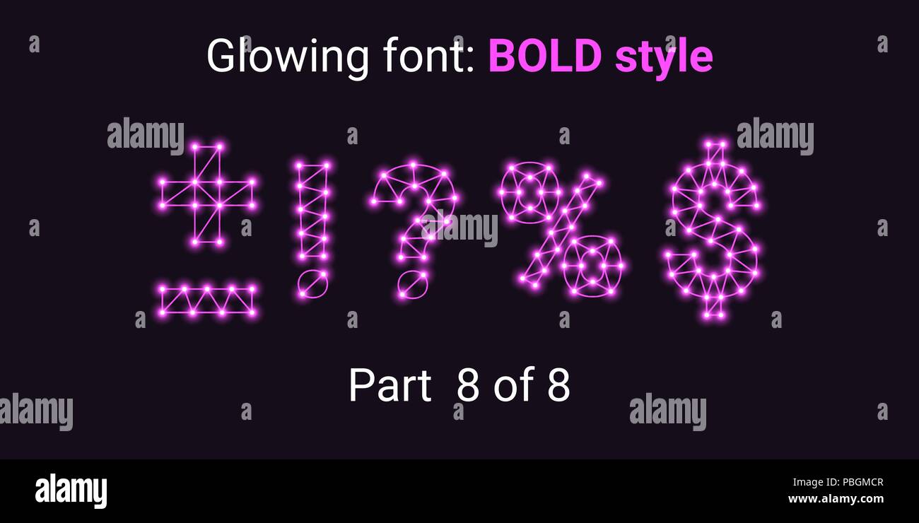 Purple Glowing font in the Outline style. Vector Alphabet with ...