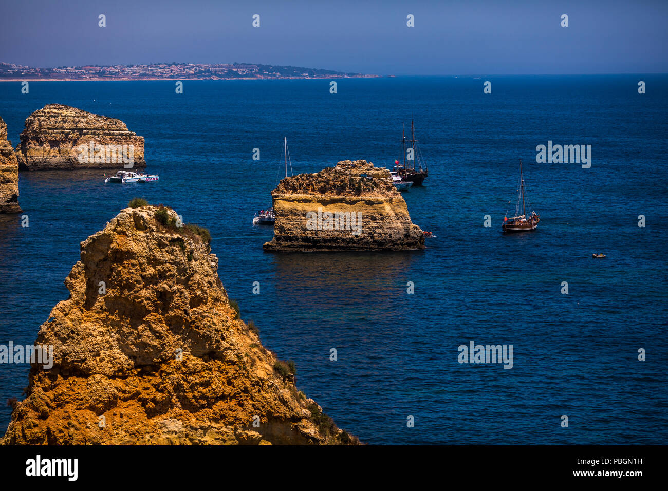Algarve Portugal: Huge rocks at the cliff beach Praia da Marinha ...