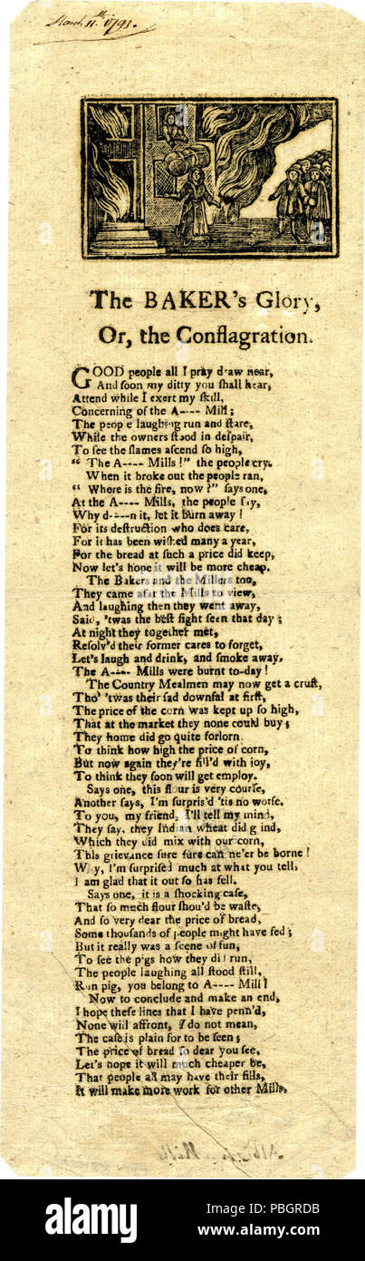 1613 The Baker's Glory broadside 1791 Stock Photo - Alamy