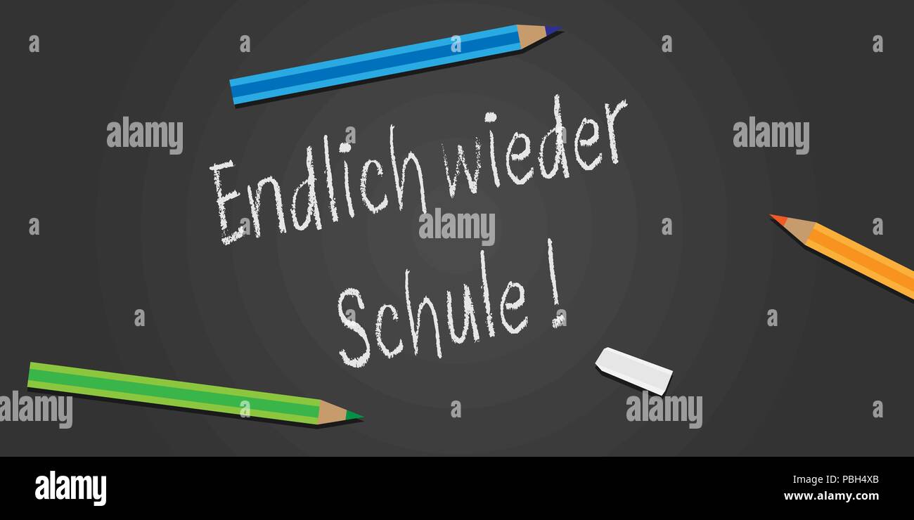 German words back to school on a chalkboard with chalk and pencils ...