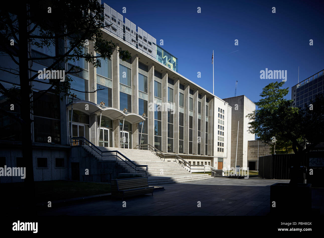 Manchester city centre Crown Court, Crown Square. eagle sculptures over ...