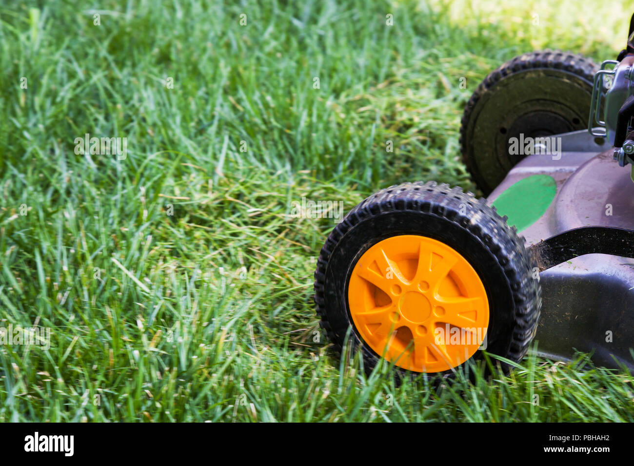 Lawn mower. Cutting, gardener Stock Photo - Alamy