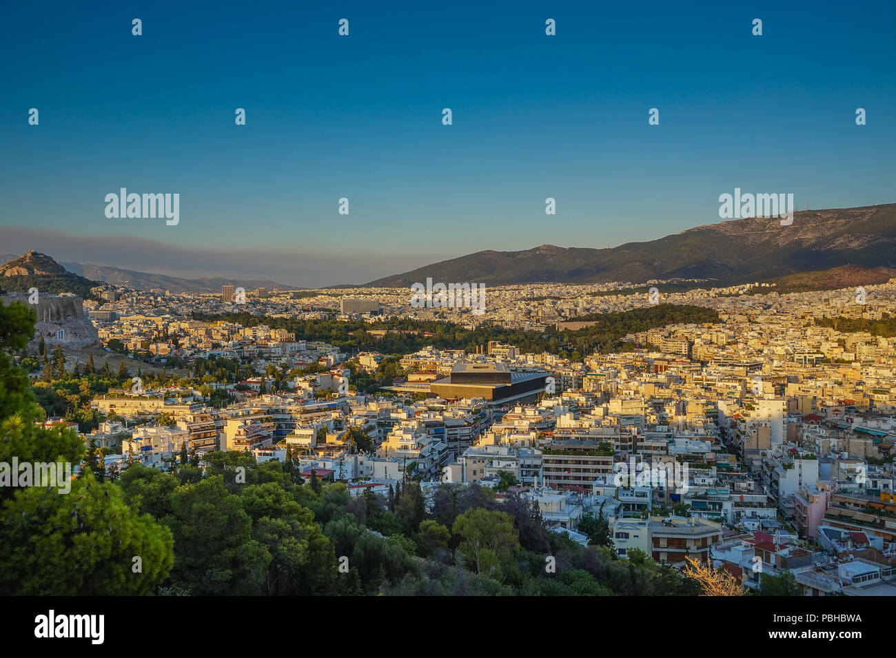 Aerial view of Athens, Greece centered the Museum of Acropolis Stock ...