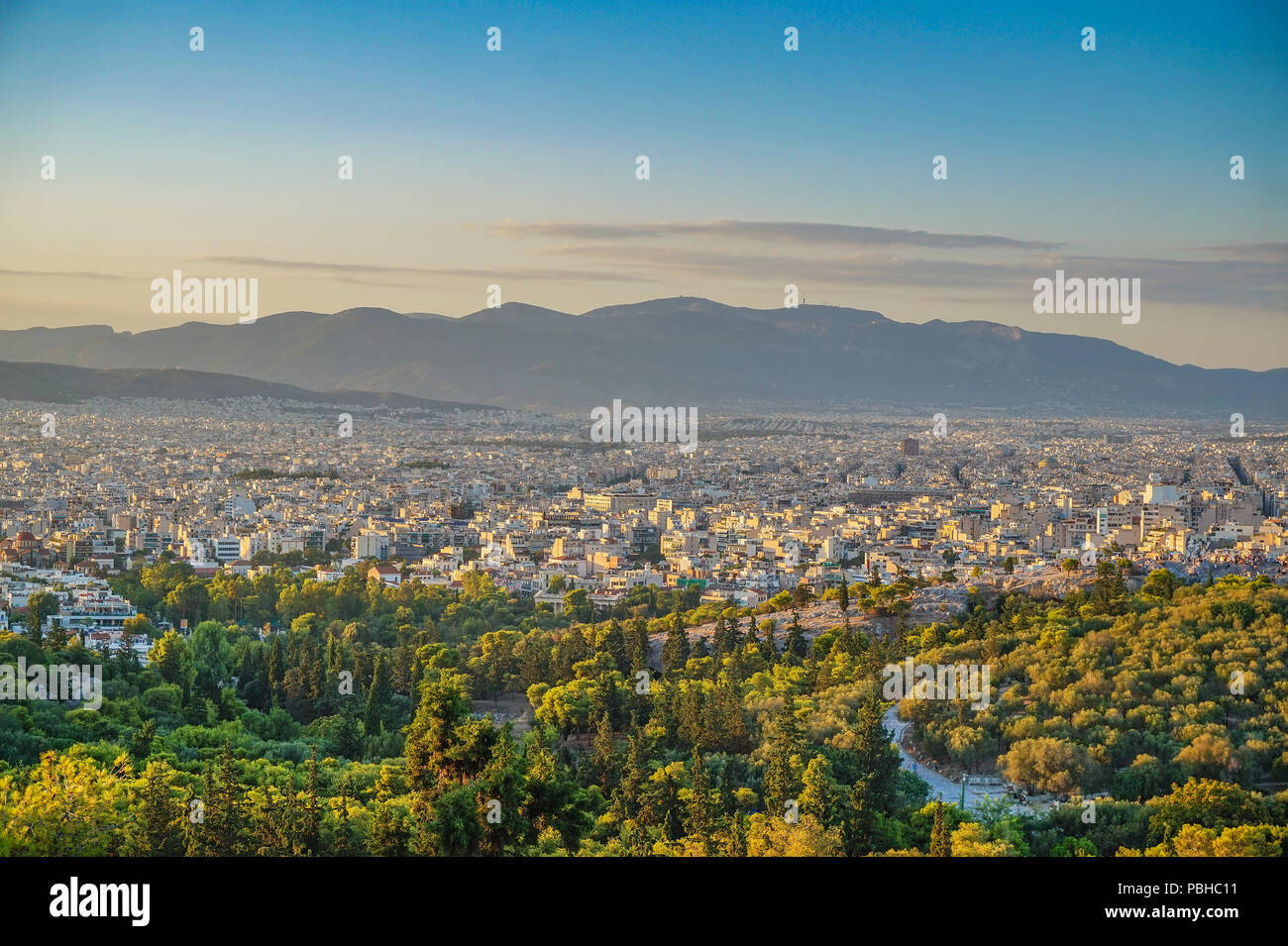 The Acropolis of Athens. Amazing view from filopappos hill at sunset ...