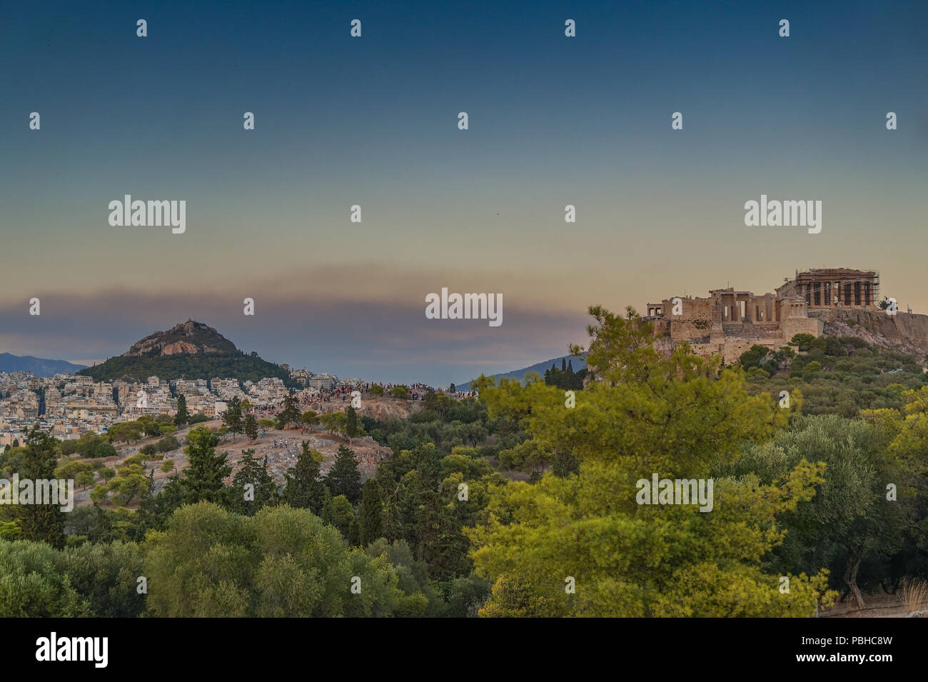 The Acropolis of Athens. Amazing view from filopappos hill at sunset ...