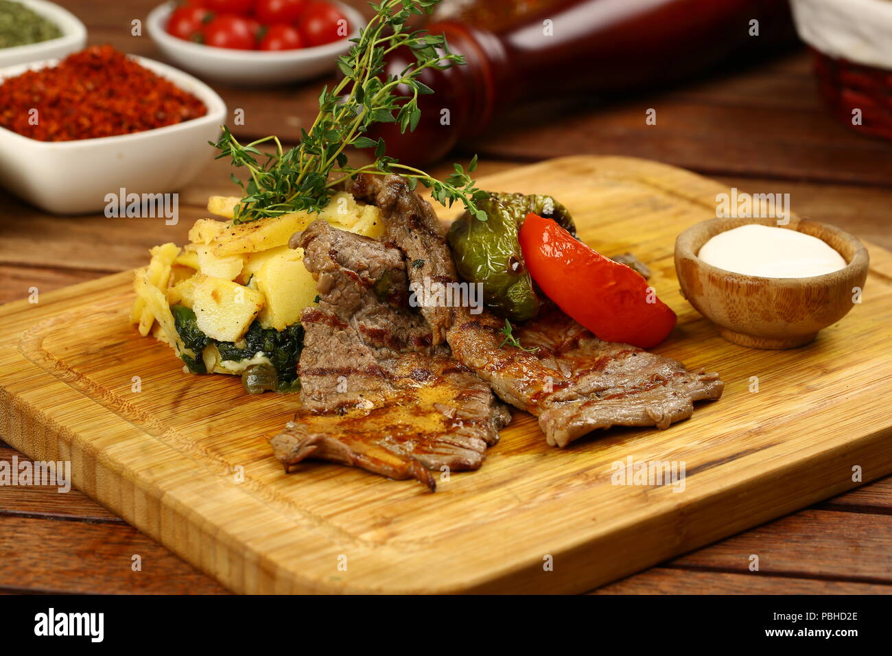 Grilled Beef Steak with vegetable Stock Photo - Alamy