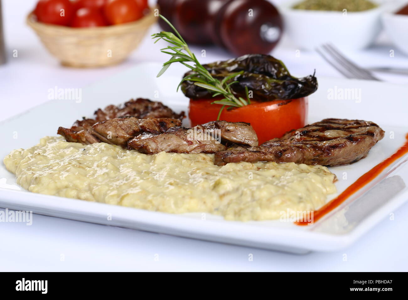 Grilled Beef Steak with vegetable Stock Photo - Alamy