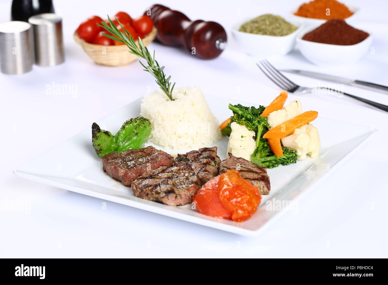 Grilled Beef Steak with vegetable Stock Photo - Alamy