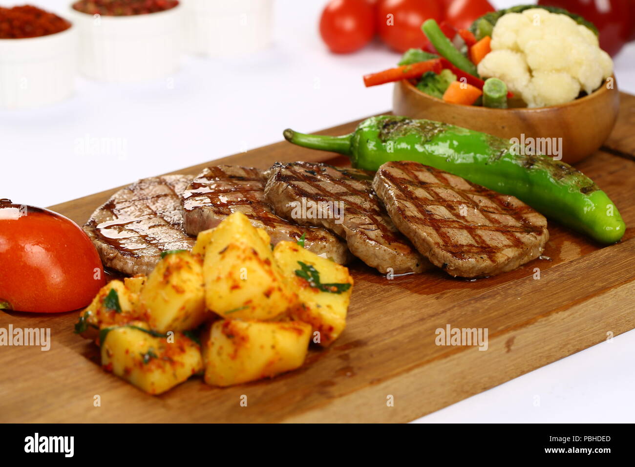 Grilled Beef Steak with vegetable Stock Photo - Alamy