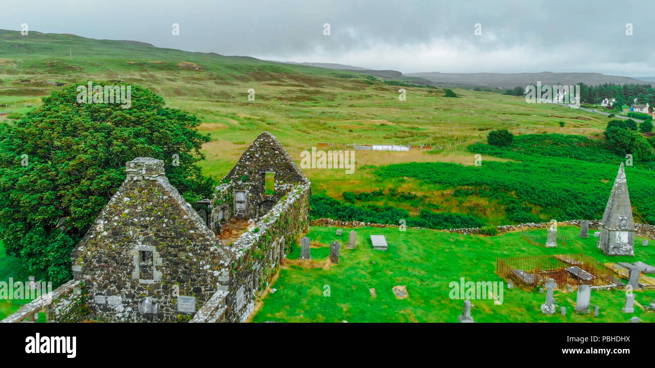Ruins of an old church and cemetery in Scotland - aerial view Stock ...