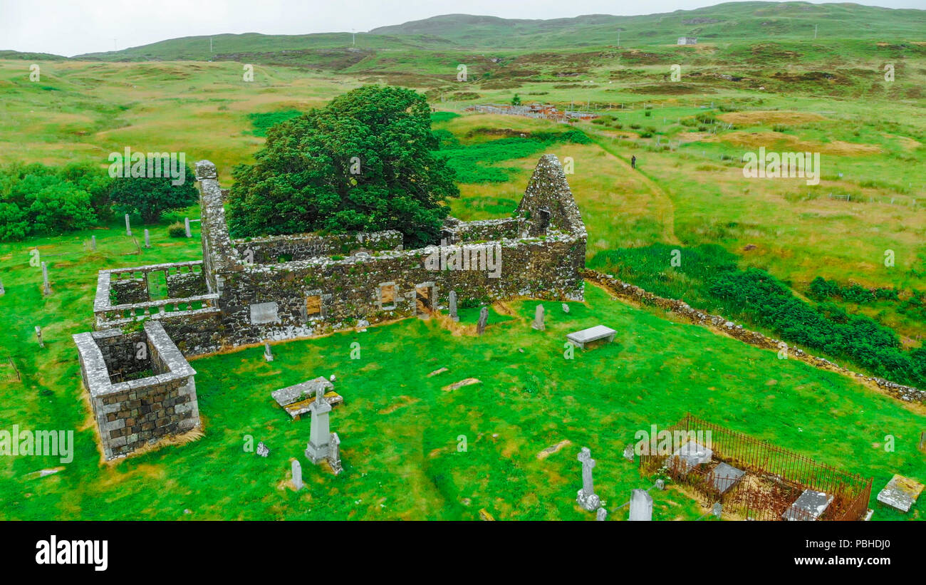 Ruins of an old church and cemetery in Scotland - aerial view Stock ...