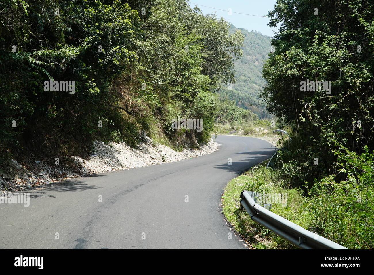 Clean Mountain Road with the Green Trees Stock Photo - Alamy