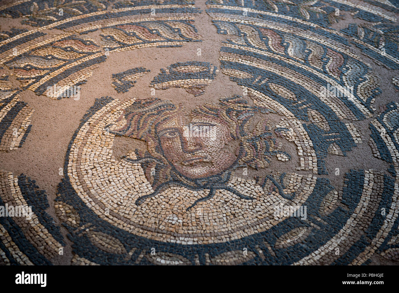 DION, GREECE - MAR 22, 2015: Meduza Gorgona mosaic floor in the ...