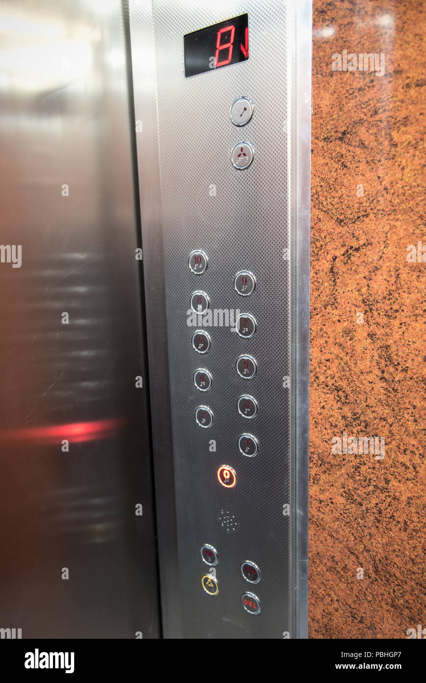 control panel in elevator going down Stock Photo - Alamy