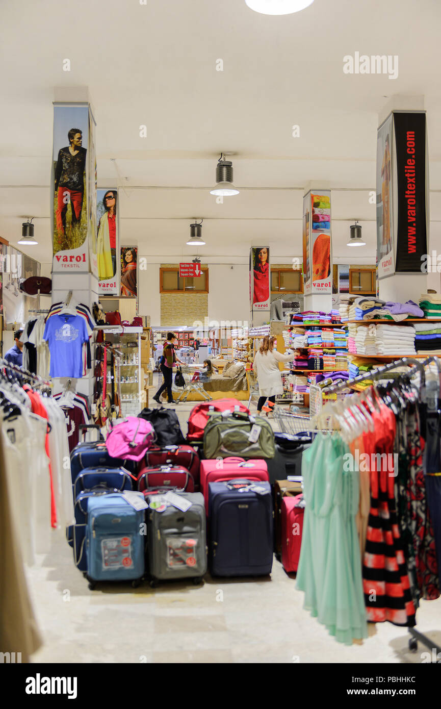 PAMUKKALE, TURKEY - APR 18, 2015: Varol textil factory shop in Turkey ...