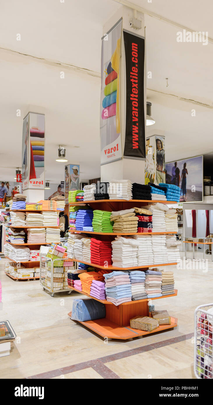 PAMUKKALE, TURKEY - APR 18, 2015: Varol textil factory shop in Turkey ...