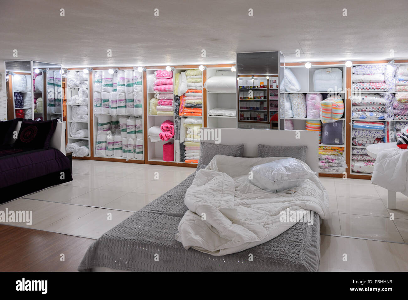 PAMUKKALE, TURKEY - APR 18, 2015: Interior of the Varol textil factory ...