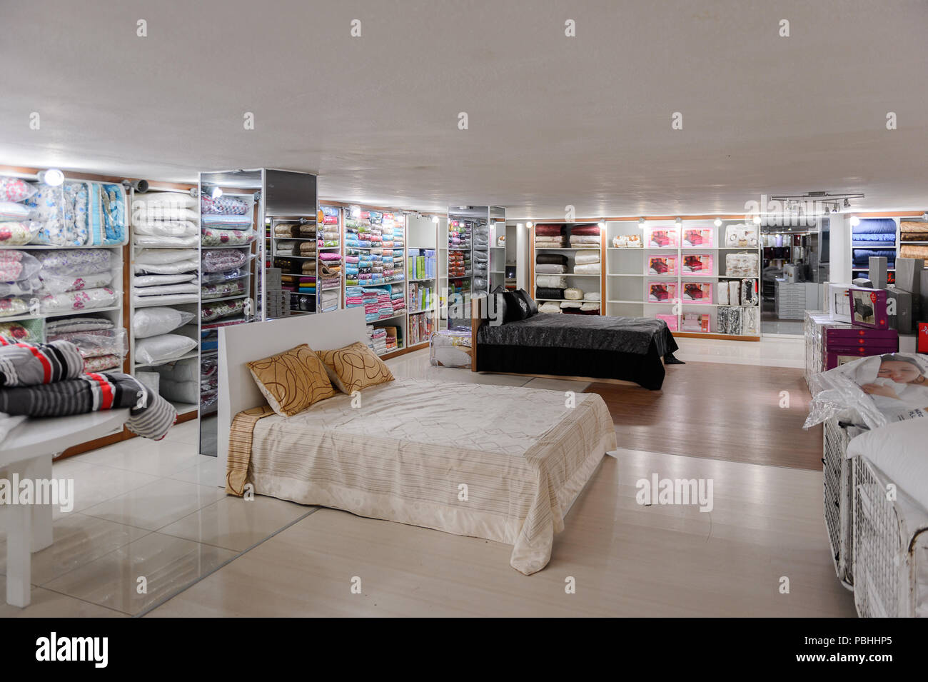 PAMUKKALE, TURKEY - APR 18, 2015: Interior of the Varol textil factory ...