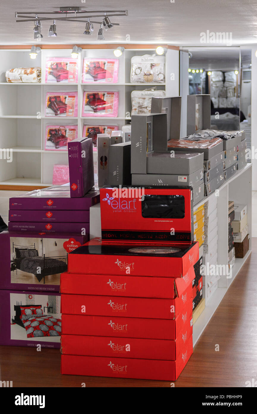 PAMUKKALE, TURKEY - APR 18, 2015: Interior of the Varol textil factory ...