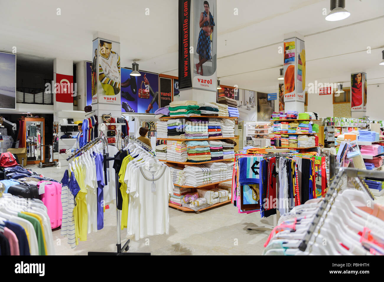 PAMUKKALE, TURKEY - APR 18, 2015: Interior of the Varol textil factory ...