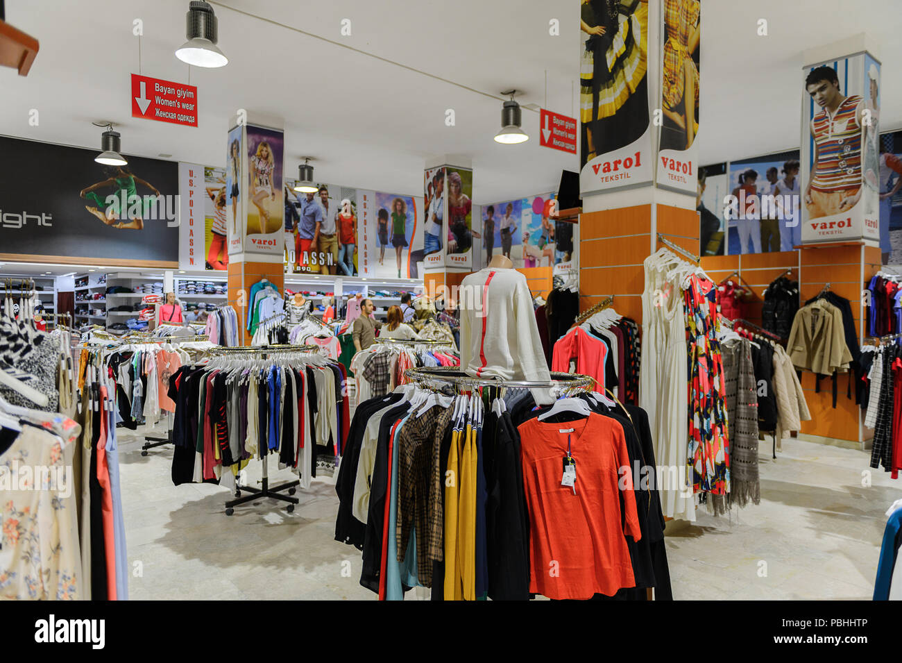PAMUKKALE, TURKEY - APR 18, 2015: Interior of the Varol textil factory ...