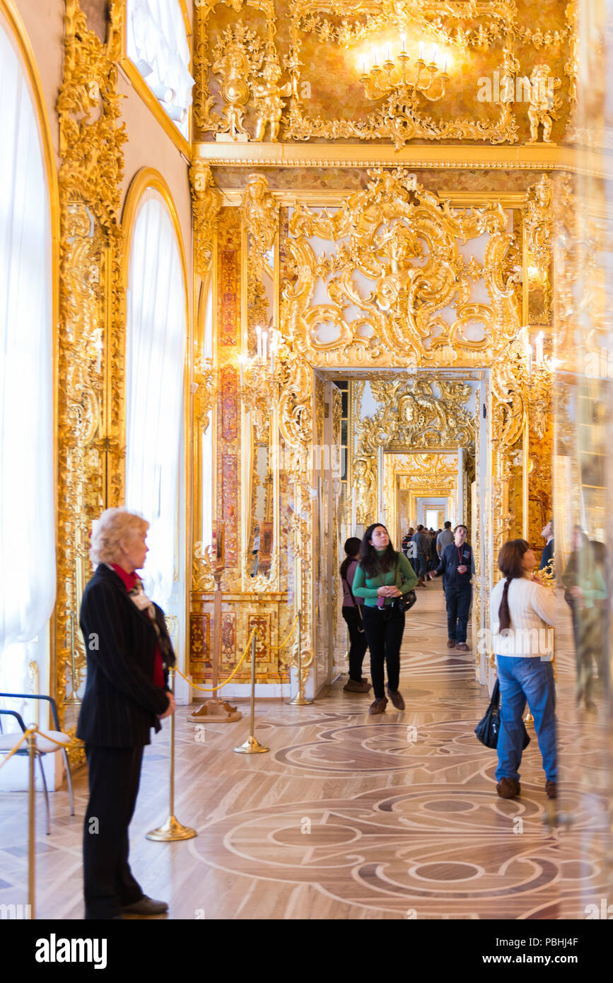 PUSHKIN, RUSSIA - OCT 25, 2012: Amber room of the Catherine Palace ...