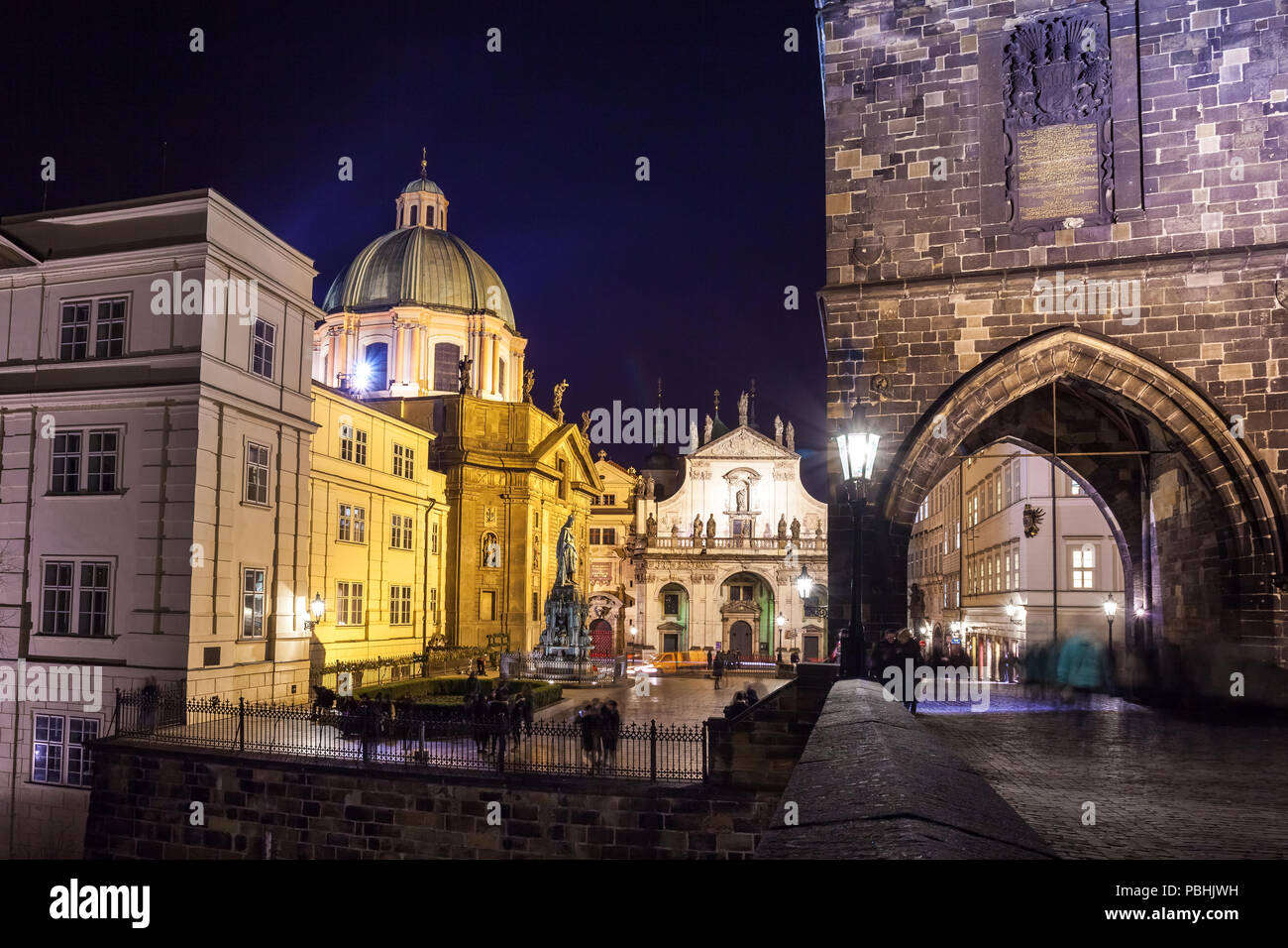 old stone bridge Charles Prague medieval landmark night travel Stock ...
