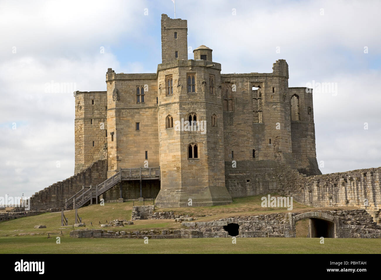 Warworth hilltop medieval castle ruins with cross-shaped keep ...