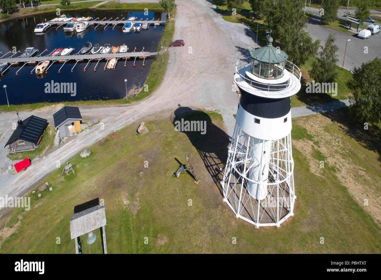 Javre, Sweden - June 21, 2018: Aerial view of the lighthouse at Javre ...