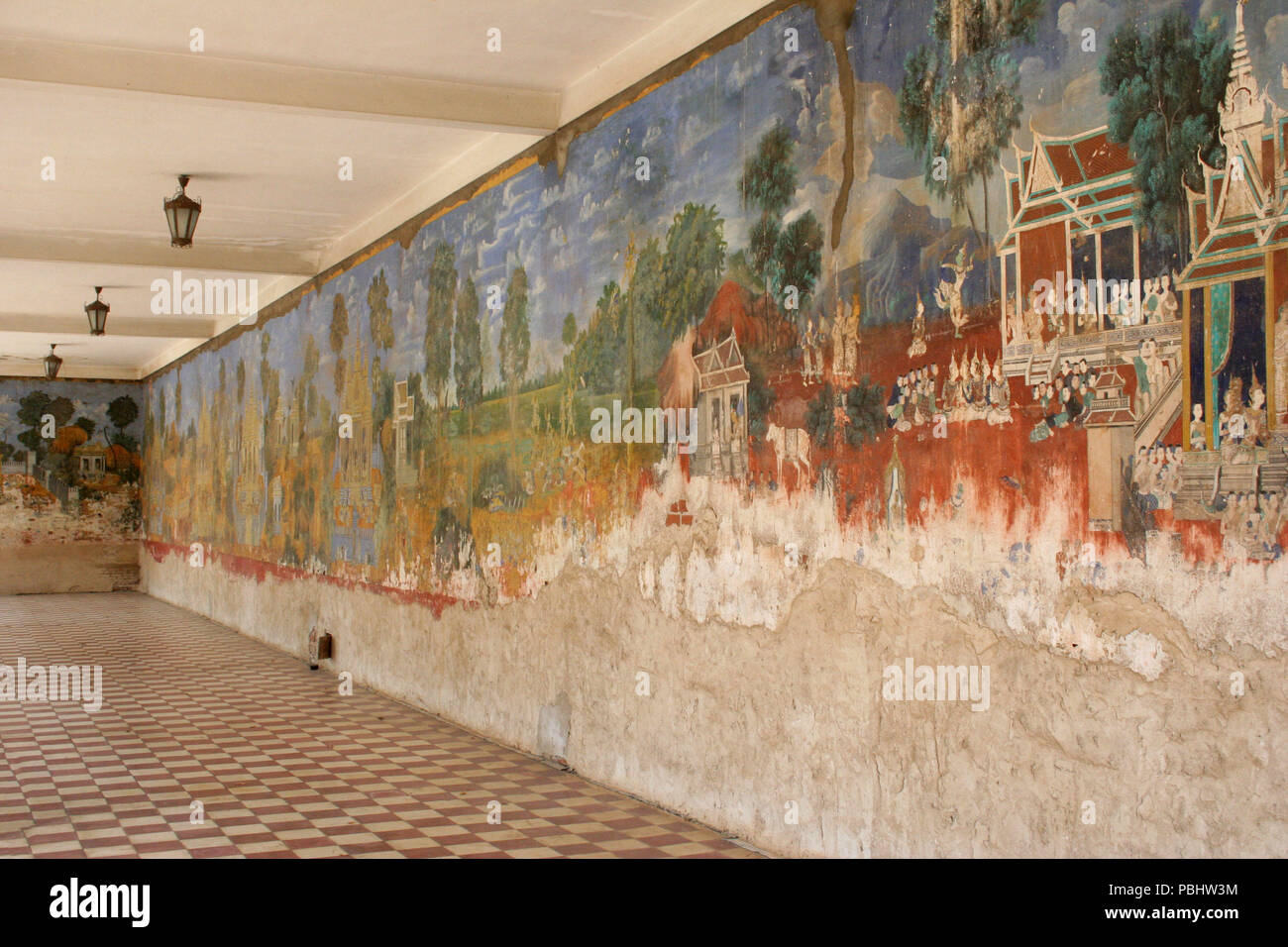 Shabby Ramayana Mural Inside Phnom Penh Royal Palace, Cambodia Stock ...