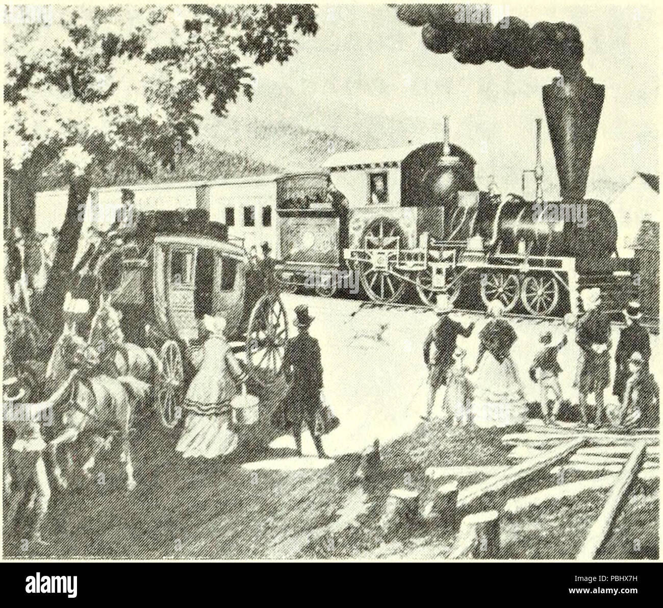 1770 Train and stagecoach at West Newton, circa 1834 Stock Photo - Alamy