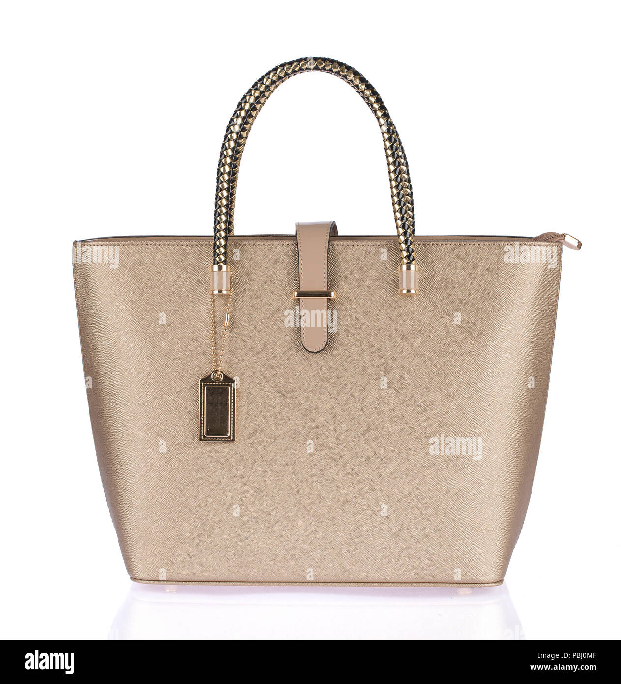 Elegant women beige bag on white background Stock Photo - Alamy