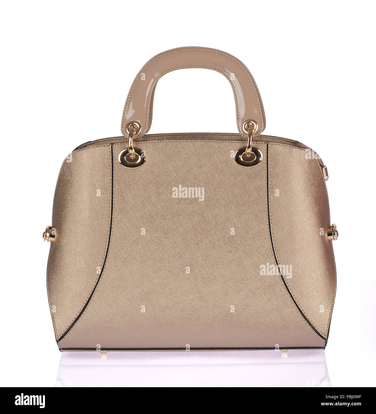 Elegant women beige bag on white background Stock Photo - Alamy
