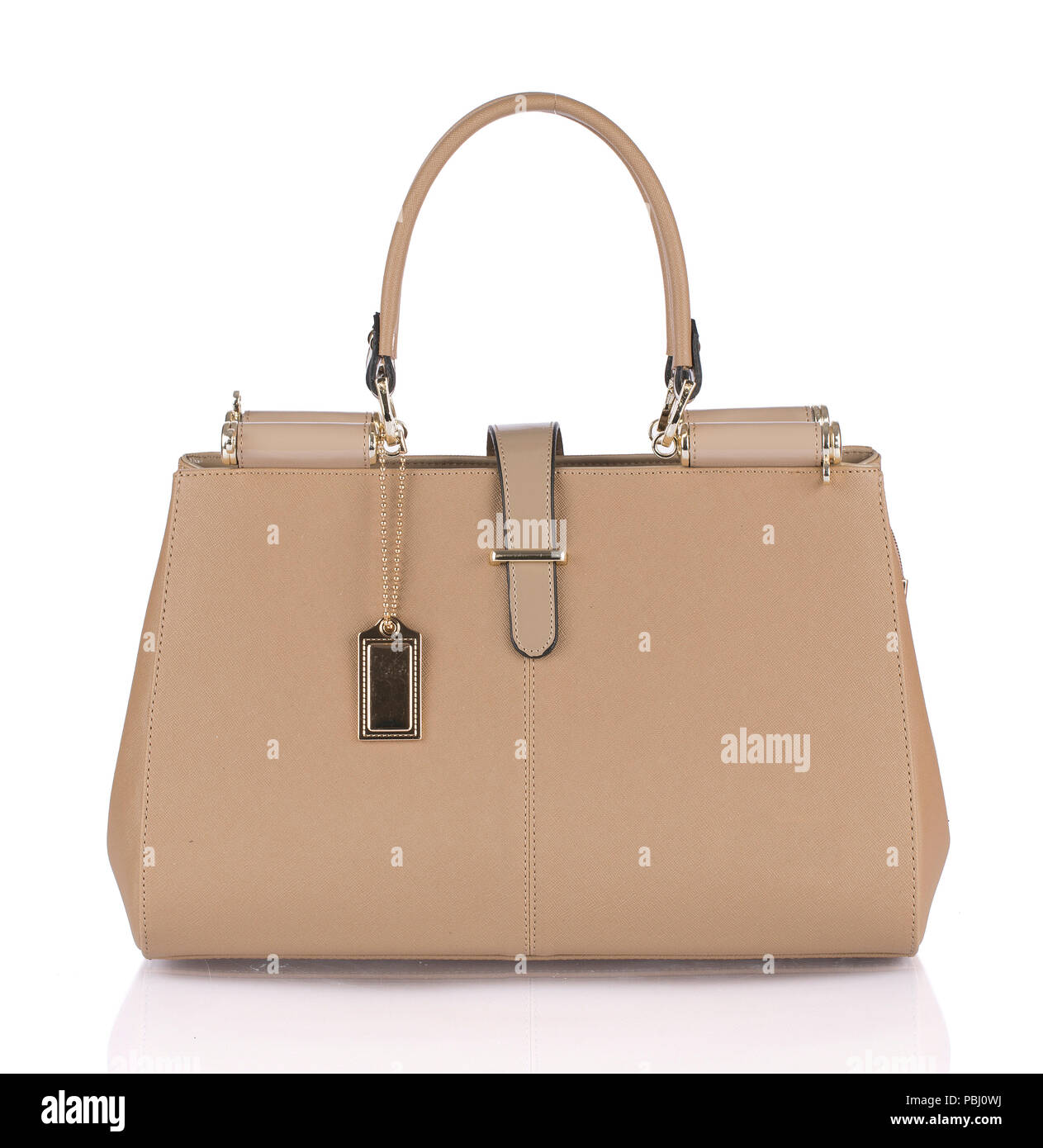 Elegant women beige bag on white background Stock Photo - Alamy