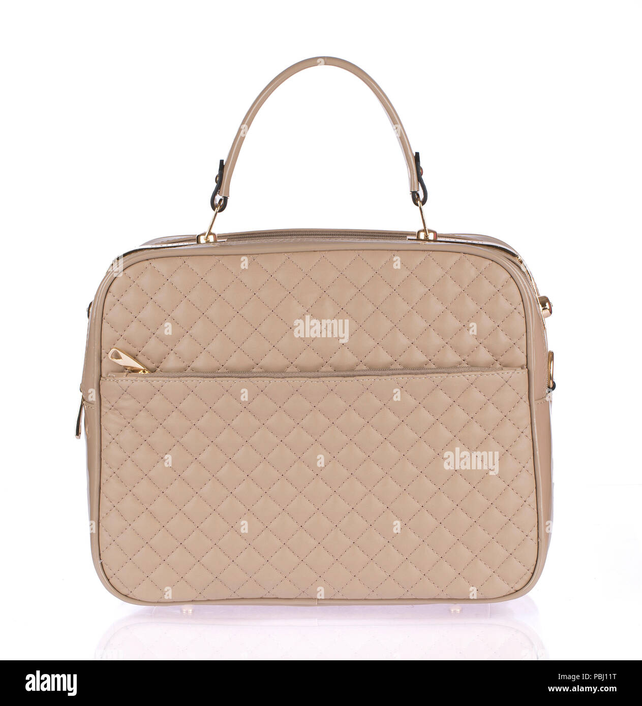 Elegant women beige bag on white background Stock Photo - Alamy