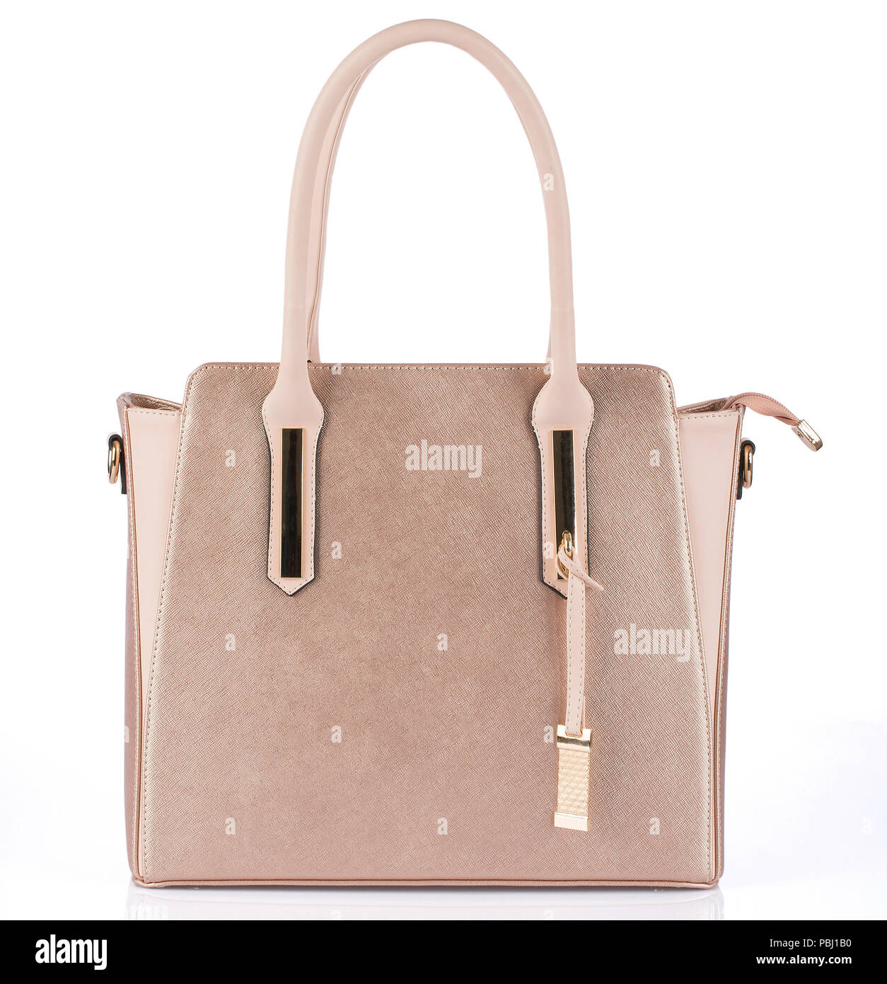 Elegant women beige bag on white background Stock Photo - Alamy