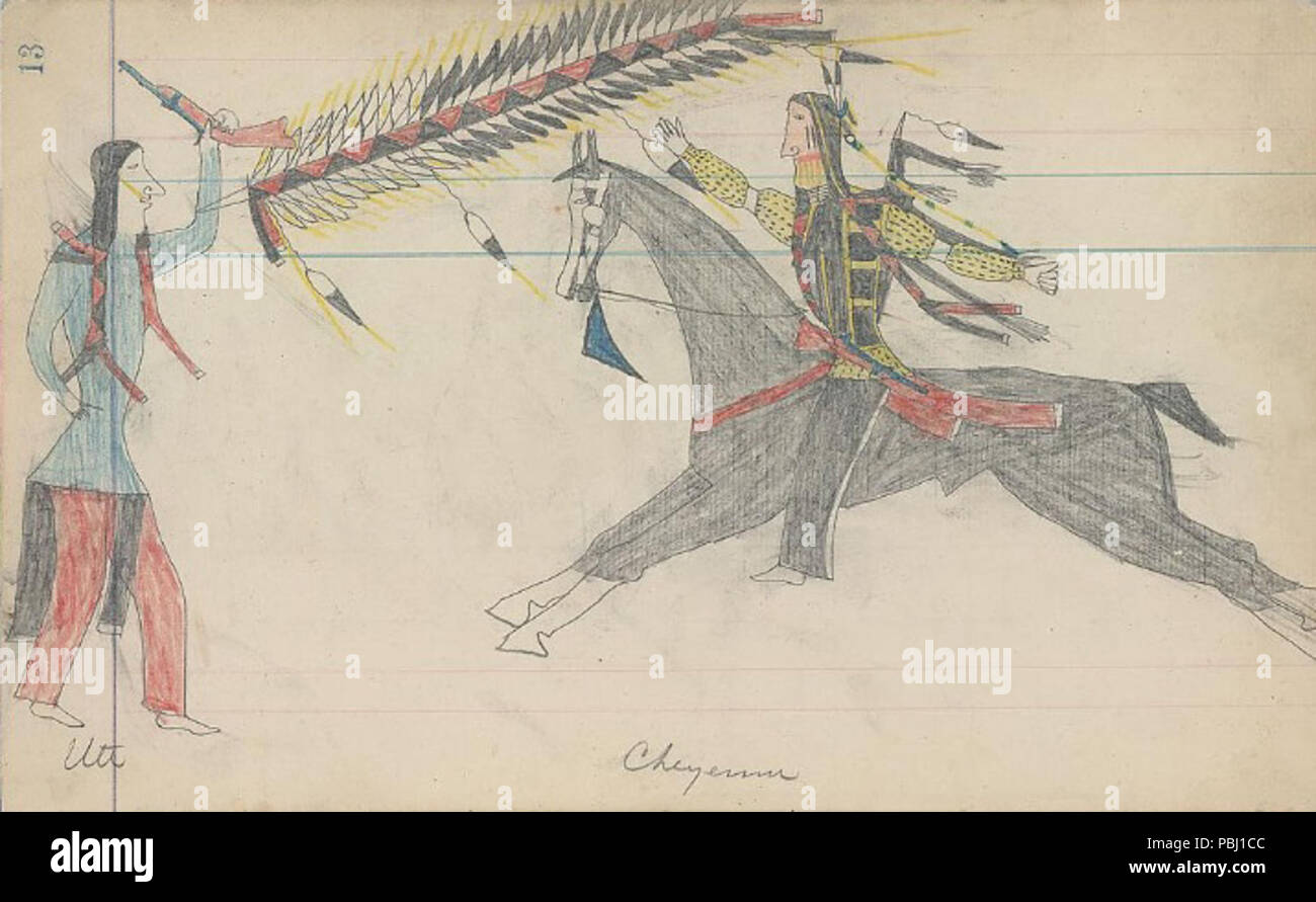 1797 Ute and Cheyenne battle ledger drawing Stock Photo - Alamy