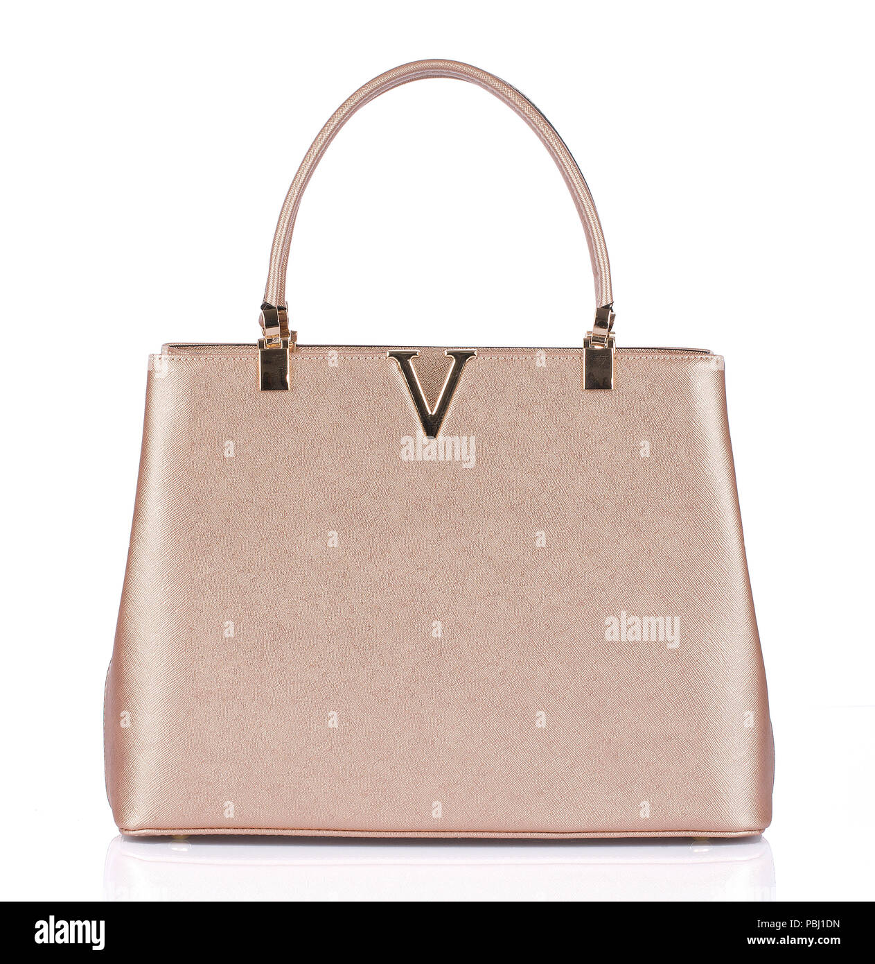 Elegant women beige bag on white background Stock Photo - Alamy