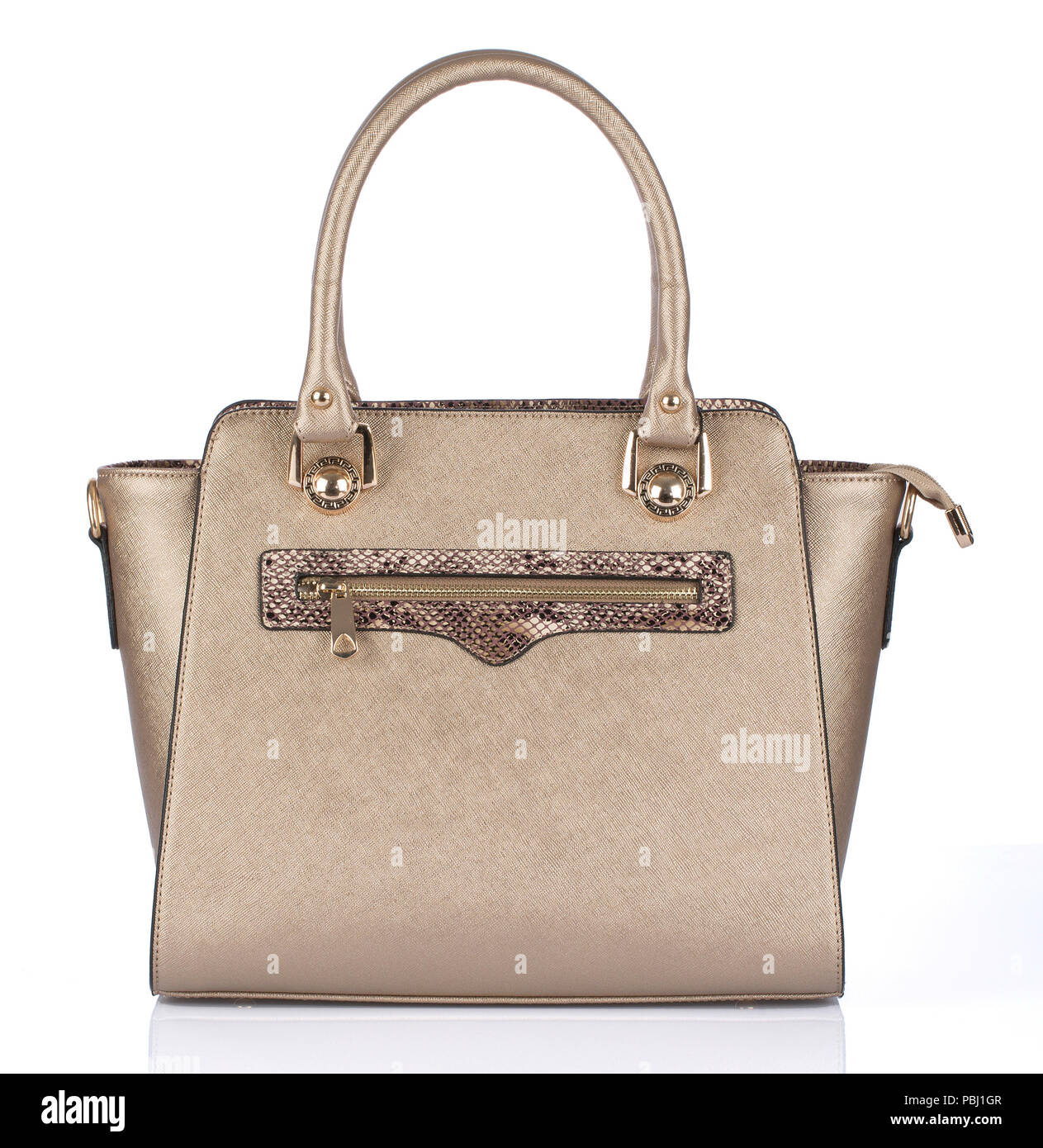 Elegant women beige bag on white background Stock Photo - Alamy