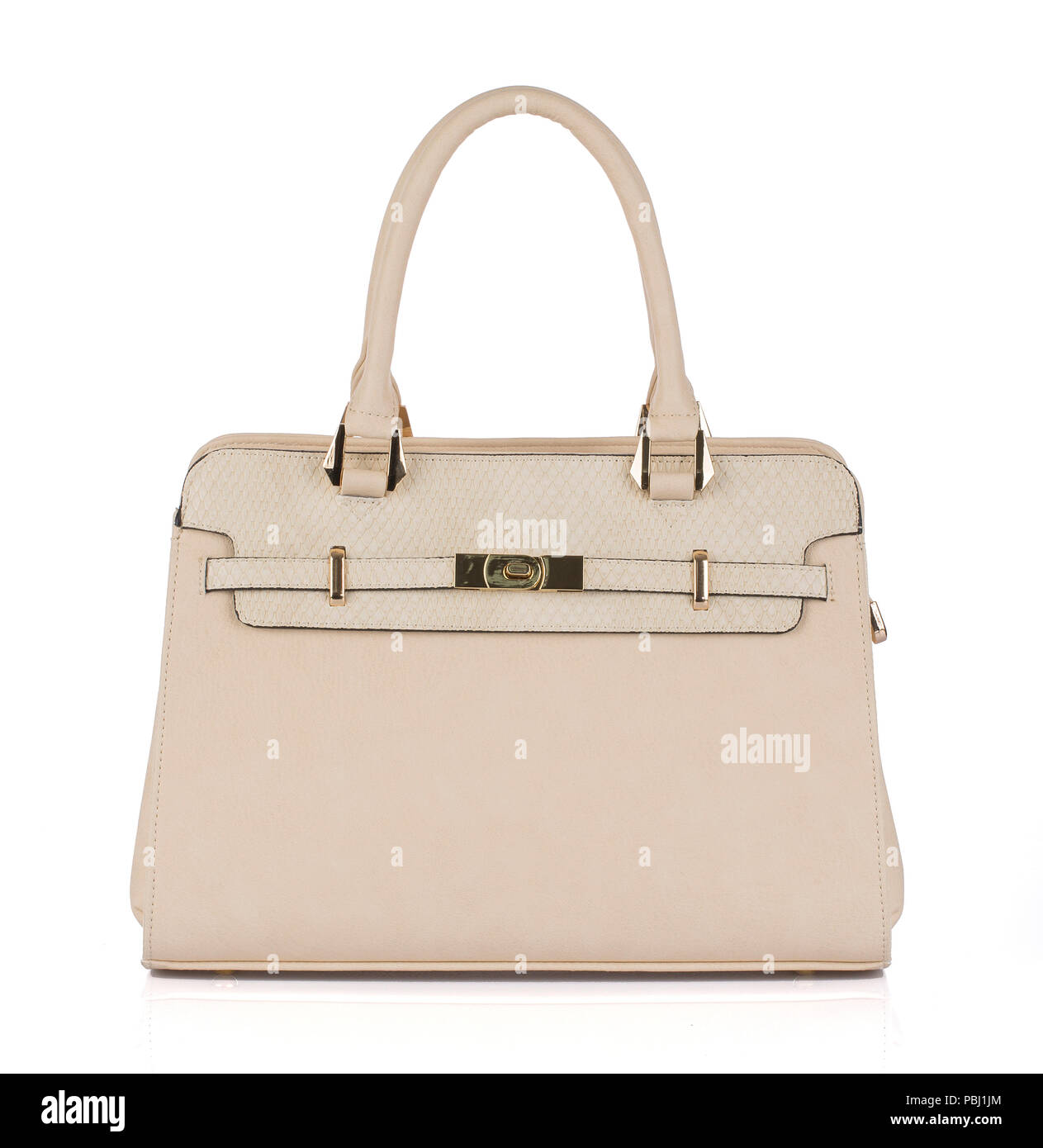 Elegant women beige bag on white background Stock Photo - Alamy