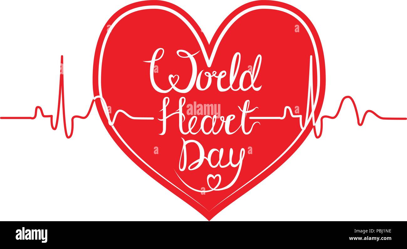 World Heart Day background with hand drawn lettering. Vector ...